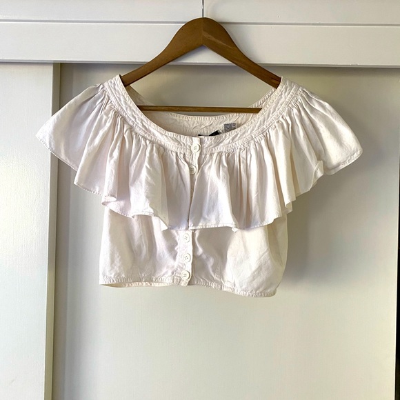 Tops | Vintage White Cropped Peasant Blouse | Poshmark